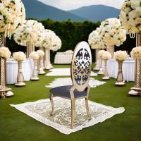 China Luxury Classic High Back Dining Chairs Gold Stainless Steel Frame Carved Flower Back for Weddings Apartments Hotels Events for sale