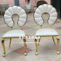 China Modern Luxury Wedding Chair New Model with Golden Flower Design Comfortable Back PU Leather Durable French Style Stainless Steel for sale
