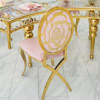 China Modern Pink Velvet Dining Chair with Carved Rose Back Stainless Steel Metal Furniture for Outdoor Apartment Villa Hotels Events for sale