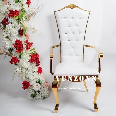 China Elite Gold Throne Chair With Stainless Steel Armrest Modern Velvet Leather Event Chair Weddings Banquets Parties Hotels Villas for sale