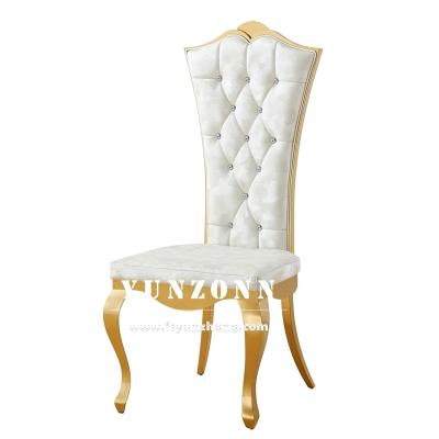 China High Back Hotel Dining Banquet Chair in Gold Stainless Steel for Wedding Reception for Groom and Bride for sale