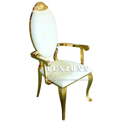 China Luxury High Back Golden Frame Stainless Steel Wedding Bride Events Chair with Armrest for sale