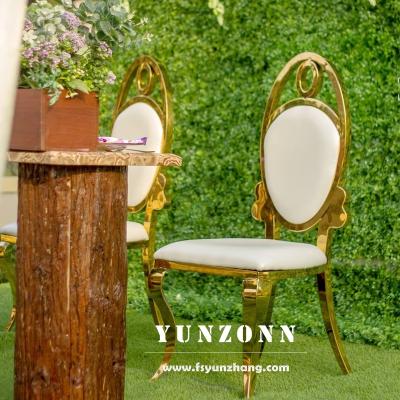 China Modern Gold Oval Back Wedding Dining Chair Wholesale Stainless Steel Furniture for Banquets and Hotels for sale