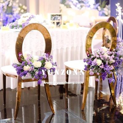 China Hot Sale Modern Style Gold Ring Back Chair for Marriage Wholesale Price Stainless Steel Banquet Furniture for Hotels for sale