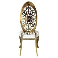 China Luxury Royal and Modern Gold Hotel Chairs with Special Carved Pattern Stainless Steel Material for Wedding Dining Chair for sale