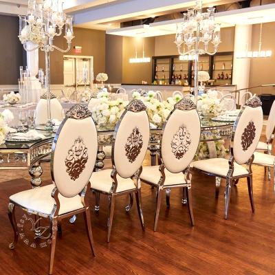 China Modern Gold Stainless Steel Oval Back Chair with Leather for Dining Hall Hotel and Wedding Contemporary Style for Apartment for sale