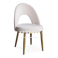 China Contemporary Velvet Upholstered Dining Chair with Brushed Gold Design Legs, Beige / Black for sale