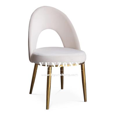 China Contemporary Velvet Upholstered Dining Chair with Brushed Gold Design Legs, Beige / Black for sale