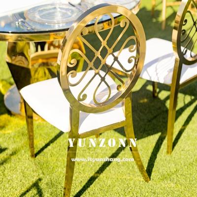 China High Quantity PU Cushion Dining Chairs Golden Flower Pattern Chair Stainless Steel Chairs for Party Used for sale