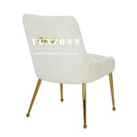 China Luxury Hotel Gold Stainless Steel Tubular Tufted Handel Line Back Beige Velvet Upholstered Dining Chairs for Diner Room for sale