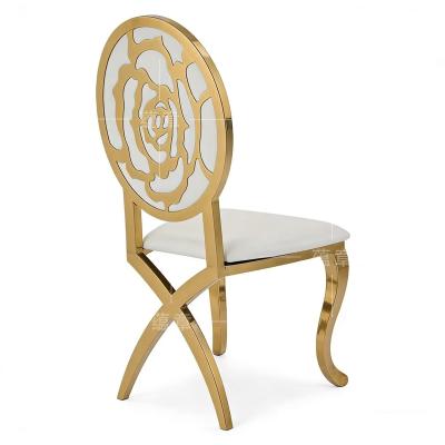 China Modern Gold/Silver Stainless Steel Dining Chairs PU Cross Legs Design Durable Outdoor Use for Hotel Weddings Apartments Villas for sale