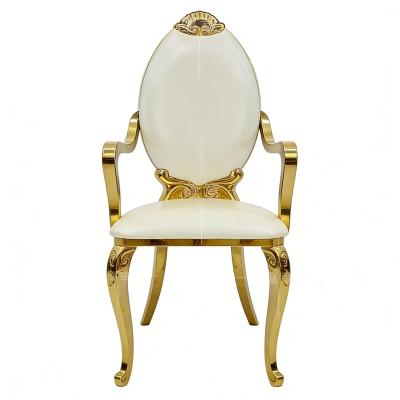 China Modern Luxury Gold Stainless Steel Durable High Back Dining Throne Chair for Hotels Outdoor Apartment Use for sale
