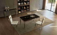 China Concise Black Glass Dining Table Carved Edge Angular Legs For Dining Room for sale