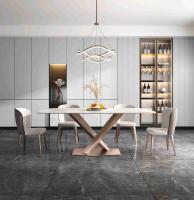 China Plain X Base Luxury Modern Dining Tables 6 8 Seater Marble Top Stainless Steel Frame for sale