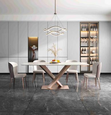 China Plain X Base Luxury Modern Dining Tables 6 8 Seater Marble Top Stainless Steel Frame for sale