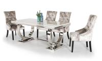 China Silver Gold Stainless Steel Leg Dining Table Set 6 Seater With Marble Top for sale