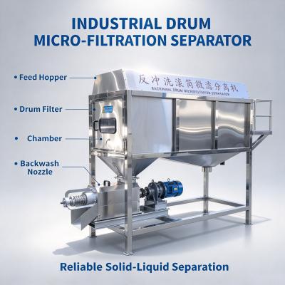 China 304 Stainless Steel Rotary Drum Microfilter with Automatic Backwash and Dual-Stage Separation for Solid-Liquid Separation for sale