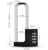 China ODM Extra 50mm Long Shackle Padlock Weatherproof Mechanical U Combination for sale