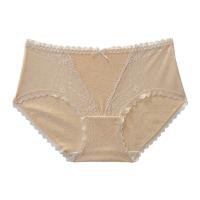 China Elegant Delicate Lace Trim Stretchable Stay-Put Fit Soft Breathable Cotton Ladies' Lace Briefs for sale
