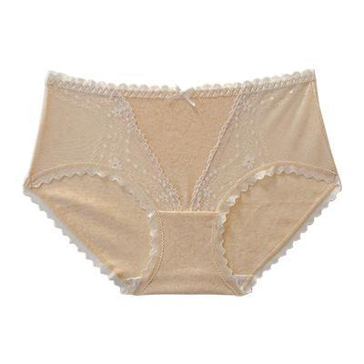 China Elegant Delicate Lace Trim Stretchable Stay-Put Fit Soft Breathable Cotton Ladies' Lace Briefs for sale