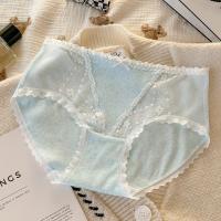 China Elegant Delicate Lace Trim Stretchable Stay-Put Fit Soft Breathable Cotton Ladies' Lace Briefs for sale