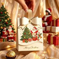 China Christmas Candy Gift Box with Cartoon Santa & Pine Tree Design and Light Luxury Satin White Bow for Holiday Parties for sale