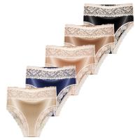 China Breathable Stretchable Mid-rise Ladies Briefs Soft Satin Lacy Women's Briefs for Sleeping Lounge at Home for sale