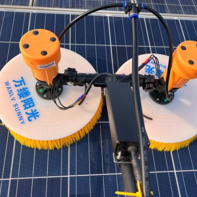 China Solar Cleaning Water Fed Brush 3.5m Telescopic Rod 2 Rotary Heads for Photovoltaic Farm Washing for sale