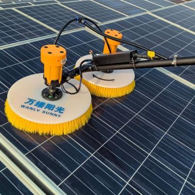 China Double Disc Solar Panel Cleaning Brush 40cm Width 24V 180W Motor Telescopic Rod 3.5m to 7.5m for sale