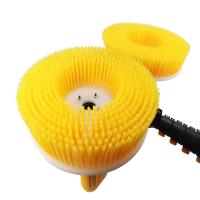 China Solar Panel Cleaning Brush Yellow Nylon Bristles Two Disc Brush Heads 65cm Width 24V Motor for sale