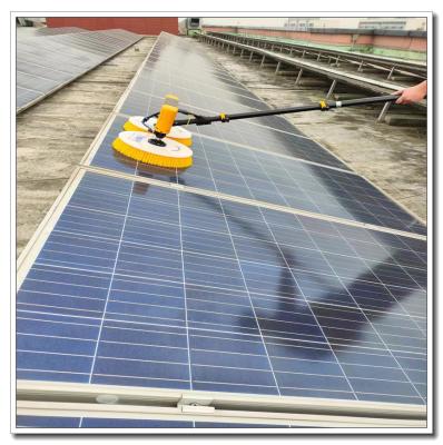 China Rotary Solar Panel Cleaning Brush 10 Inch Soft Bristle On Off Switch Telescopic Rod 3.5m for sale