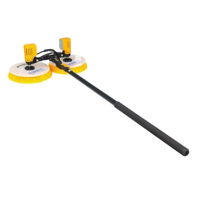 China Aluminum Alloy Telescopic Solar Panel Cleaning Brush 7.5m Pole Double Rotary Heads for sale
