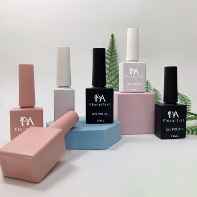 China Custom 12ml 15ml UV Gel Nail Polish Bottles with Brush - Square Rectangular Frosted Glass Empty Containers for sale