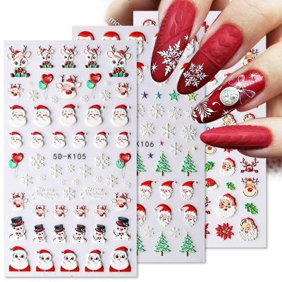 China 5D Christmas Embossed Nail Stickers 10cm x 5.8cm White Snowflake Designs for Professional Salon Use for sale