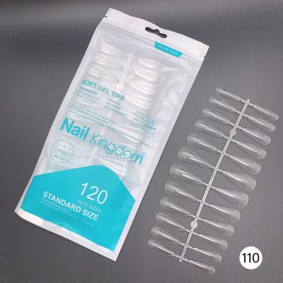 China 120pcs Soft Gel Nail Tips Custom Logo Clear Long Coffin Amound Press on Nails False Jelly Nail Full Cover Extension Tips for sale