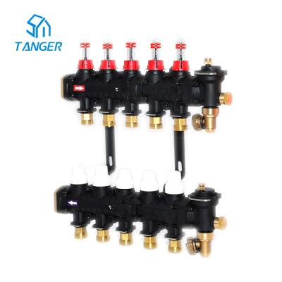 China Plastic Underfloor Heating Manifold 2-12 Branches G1 Inch 37mm Main Tube UFH Manifold for sale