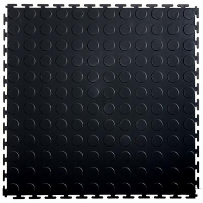 China Black Interlocking Vinyl Floor Tile 500x500mm Coin Surface for Garage Workshop Factory for sale