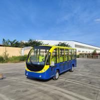 China 14-Seat Yellow And Blue Electric Sightseeing Bus With Air Conditioning 72v Lithium Battery Golf Place 13-Inch Tire for sale
