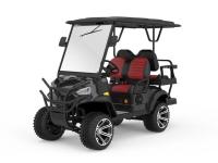China Electric Golf Cart Featuring Spacious 2+2 Seating Bold Black And Red Color Blocking Design For Enhanced Comfort And Style On Golf Course for sale
