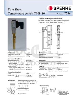 China SPERRE TMS-80 Temperature Witch Solenoid Drain Valve 4332 Air Compressor Pressure Switch HP 4358 for sale