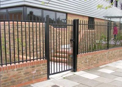 China Black Powder Coated Backyard Metal Fence / Metal Security Fencing For 3 Rails for sale