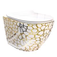 China Dual Flush Golden Sanitary Ware Commode Wall Hung Ceramic Toilet For Bathroom for sale