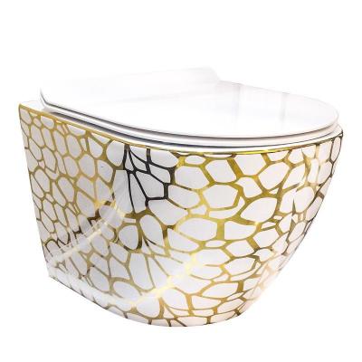 China Dual Flush Golden Sanitary Ware Commode Wall Hung Ceramic Toilet For Bathroom for sale