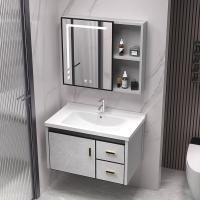 China Combined Simple Mirror Bathroom Wash Basin Cabinet Red Oak for sale