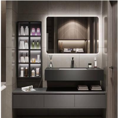 China Minimalistic Rustic Style Bathroom Cabinet with Natural Stone Wash Basin for sale
