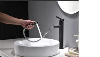 China Deck Mounted Waterfall Brushed Chrome Basin Taps Zinc Alloy Handle for sale