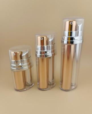 China Two-Color Golden and Silvery Airless Pump Bottle with Outer Covering for Cosmetic and Skincare Product for sale