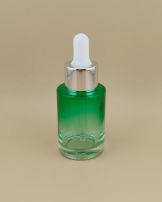 China New Design Clear Gradual Change Dark Green Smooth Round Dropper Bottle K-GBL30 for Essence for sale