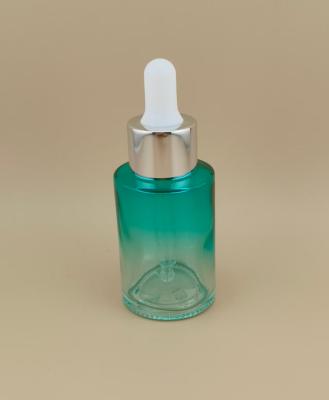 China K-GBL30 Essence Clear Gradual Change Cyan Smooth Round Dropper Bottle For Design for sale