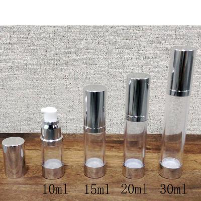 China Cylindrical 10ml 15ml 20ml 30m Silver PP Plastic Airless Pump Bottle with Popular Lotion Pump Bottle for sale